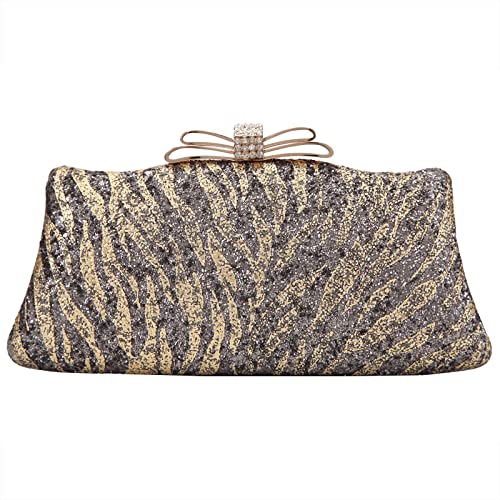 Fawziya Zebra Pattern Glitter Clutch Evening Bags For Women Party Clutches-Gold