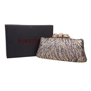 Fawziya Zebra Pattern Glitter Clutch Evening Bags For Women Party Clutches-Gold