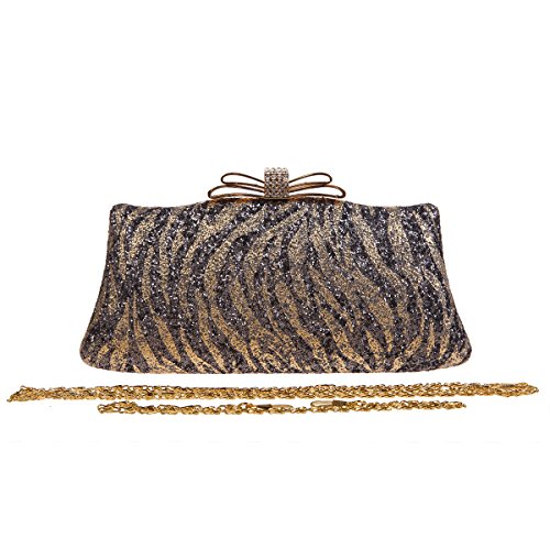 Fawziya Zebra Pattern Glitter Clutch Evening Bags For Women Party Clutches-Gold