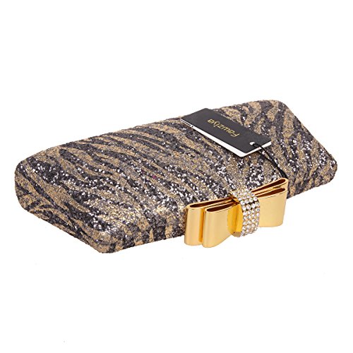 Fawziya Zebra Pattern Glitter Clutch Evening Bags For Women Party Clutches-Gold