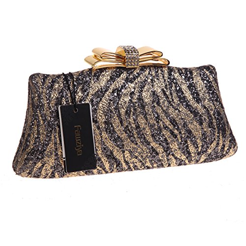 Fawziya Zebra Pattern Glitter Clutch Evening Bags For Women Party Clutches-Gold