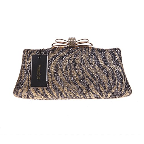 Fawziya Zebra Pattern Glitter Clutch Evening Bags For Women Party Clutches-Gold