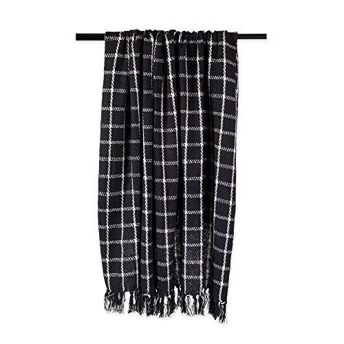 DII Transitional Checked Plaid Woven Throw, 50x60, Black