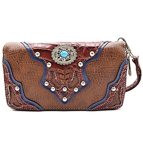 Western Style Cowgirl Fringe Concealed Purse Conchos Totes Country Women Handbag Shoulder Bags Wallet Set (1 Brown Set)