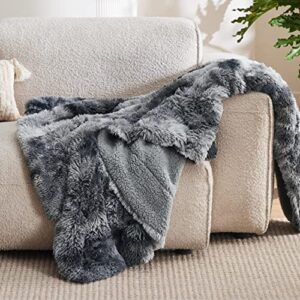 Bedsure Faux Fur Throw Blanket Tie Dye Grey – Fuzzy, Fluffy, and Shaggy Faux Fur, Soft and Thick Sherpa, Tie-dye Decorative Gift, Throw Blankets for Couch, Sofa, Bed, 50x60 Inches, 380 GSM