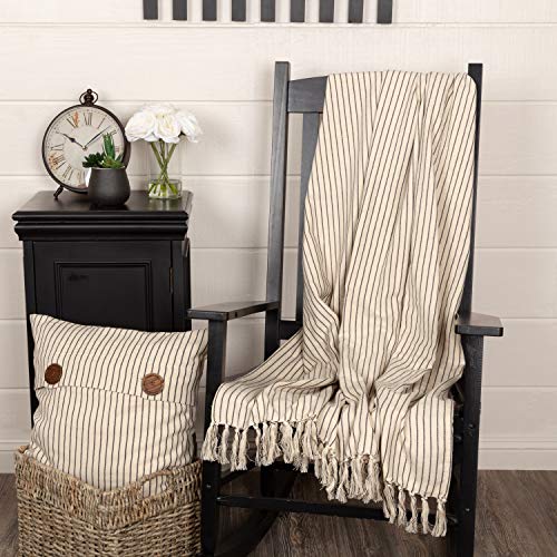 Piper Classics Katie's Vintage Stripe Throw Blanket, 70" L x 55" W, Oversized, Urban Rustic Farmhouse Bedding, Natural Cream w/Black Stripes Blanket