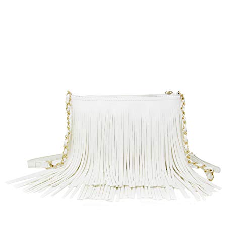 Solene Fringe Crossbody Shoulder Bag with Strap, Tassel Messenger bag, Country Style Western Fringe Purse for Women - E031(White)