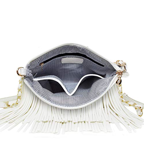 Solene Fringe Crossbody Shoulder Bag with Strap, Tassel Messenger bag, Country Style Western Fringe Purse for Women - E031(White)