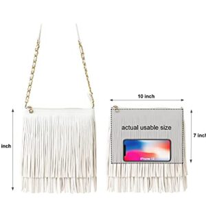 Solene Fringe Crossbody Shoulder Bag with Strap, Tassel Messenger bag, Country Style Western Fringe Purse for Women - E031(White)