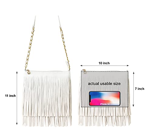 Solene Fringe Crossbody Shoulder Bag with Strap, Tassel Messenger bag, Country Style Western Fringe Purse for Women - E031(White)