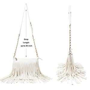 Solene Fringe Crossbody Shoulder Bag with Strap, Tassel Messenger bag, Country Style Western Fringe Purse for Women - E031(White)