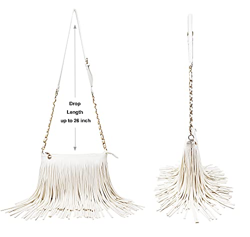 Solene Fringe Crossbody Shoulder Bag with Strap, Tassel Messenger bag, Country Style Western Fringe Purse for Women - E031(White)