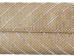 Whiting & Davis Crystal Chevron Flap Clutch,Gold,One Size