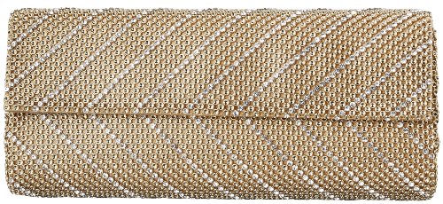 Whiting & Davis Crystal Chevron Flap Clutch,Gold,One Size