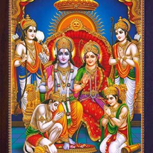 Handicraftstore Hanuman in Holy Ram Darbar, Lord Ram with Sita and Bharat and Hanuman showing his gratitude, A Poster print for Home decor and Gift purpose.