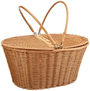 kovot poly-wicker picnic basket | measures 16″ x 13.5″ x 7.5″ | for picnics, parties and bbqs | hand woven polypropylene fibers that will last