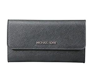 michael kors jet set travel trifold leather wallet black, large