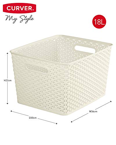 Curver My Style Large Rectangular Storage Basket, Vintage White, 18 Litre