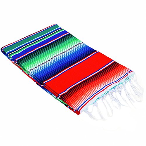 MEXIMART's Authentic Medium Mexican Blankets Colorful Serape Blankets 80" x 48" (Red)