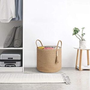 Mkono Woven Storage Basket Decorative Rope Basket Wooden Bead Decoration for Blankets,Toys,Clothes,Shoes,Plant Organizer Bin with Handles Living Room Home Decor, Jute, 16" W × 13.8"L