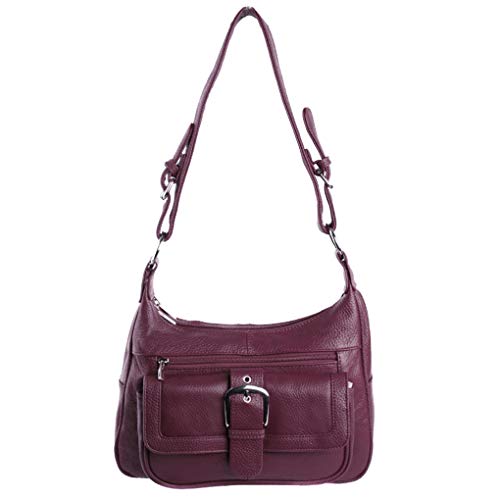 Silver Fever® Leather Buckle Flap Hobo Handbag (burgundy)