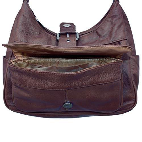 Silver Fever® Leather Buckle Flap Hobo Handbag (burgundy)