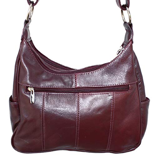 Silver Fever® Leather Buckle Flap Hobo Handbag (burgundy)