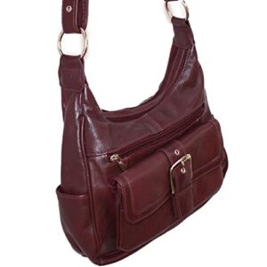 Silver Fever® Leather Buckle Flap Hobo Handbag (burgundy)