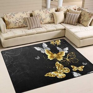 agona gold white butterflies black area rug 5×7 soft large area rugs indoor modern floor carpet no-shedding non-slip rectangle mat for living room entryway bedroom kids room