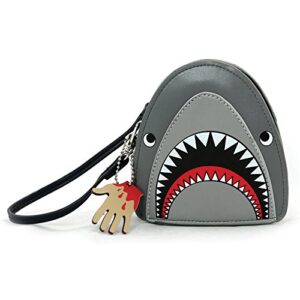 scary shark wristlet with chained bloody hand in vinyl material