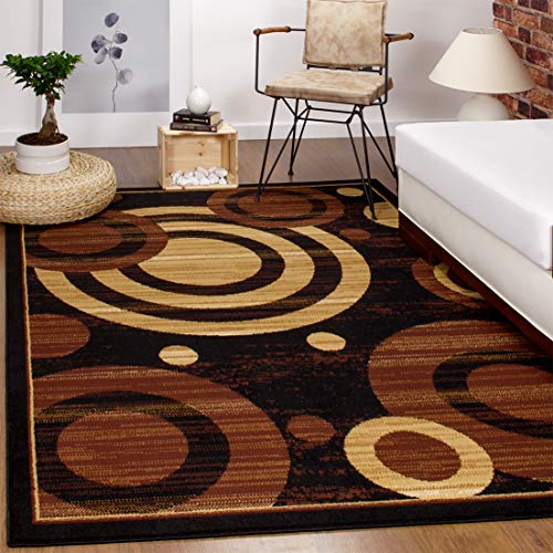 Antep Rugs Kashan King Collection Galaxy Geometric Polypropylene Indoor Area Rug (Black/Beige, 5' x 7')