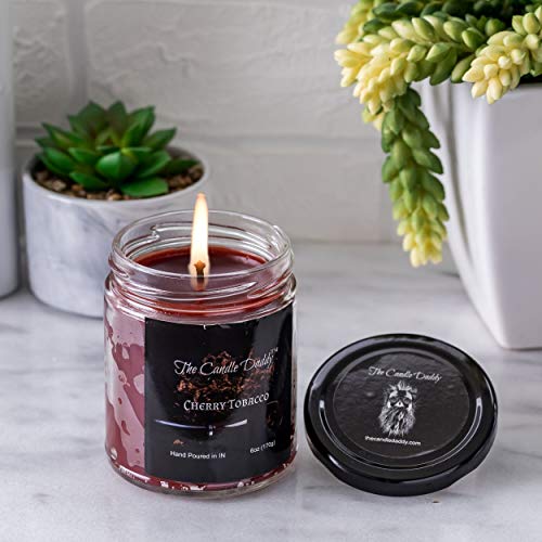 Cherry Tobacco Scented Candle - 6 Ounce Jar Candle- Hand Poured in Indiana