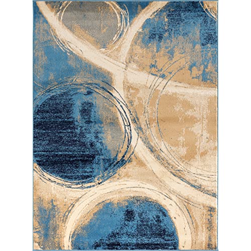 LUXE WEAVERS Howell Collection Abstract Circles Blue 8x10 Area Rug, Anti Shedding Modern Geometric Contemporary Rug