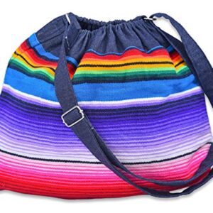 Handmade Bohemian Bag From Mexican Serape Blanket - Cinco de Mayo Hippie Boho Denim Purse Sack Bag