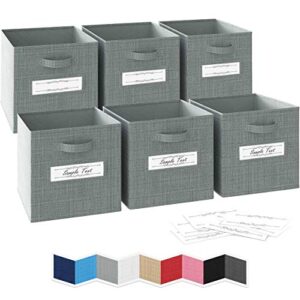 neaterize 13x13x13 large storage cubes – set of 6 storage bins |features dual fabric handles | cube storage bins | foldable closet organizers and storage | fabric storage box for home, office (grey)