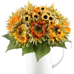 ho2nle 2 bundles artificial sunflowers bundle silk plants faux wedding bride bouquet indoor outdoor fall flower table centerpieces arrangements decorations