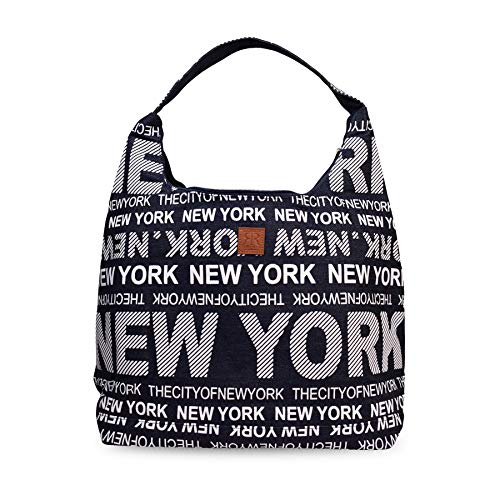 Robin Ruth City Shoulder Bag With NEW YORK CITY Print– Casual Hobo Shoulder Bag For Women – Cotton Canvas City Bag With Shoulder Strap – Stylish Everyday/Travel Large Shoulder Pouch With Zipper