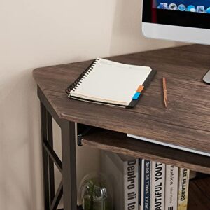 VECELO Corner Computer Desk 41 x 30 inches with Smooth Keyboard & Storage Shelves for Home Office Workstation, Rustic Natural Brown