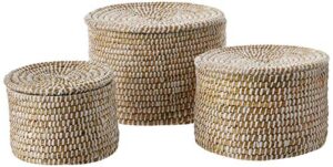 creative co-op whitewashed woven seagrass lids (set of 3 sizes) baskets, white