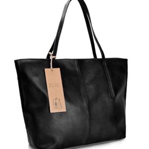 ZLYC Women Vintage Dip Dye Leather Tote Bag Handbag Large Zippered Shoulder Bag, Black