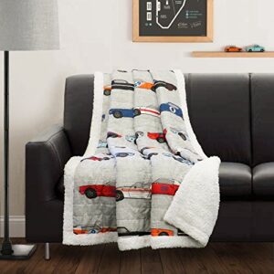 lush decor lush décor race cars sherpa throw blanket, 60″ x 50″, blue & orange