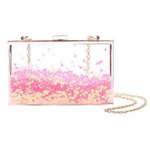 jevenis womens transparent sequins chain clutch evening handbag party cross-body purse (love pink)