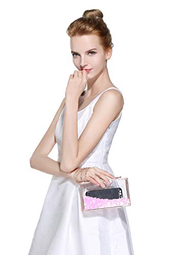 JeVenis Womens Transparent Sequins Chain Clutch Evening Handbag Party Cross-body Purse (Love Pink)