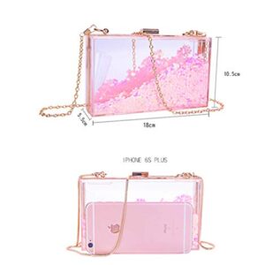 JeVenis Womens Transparent Sequins Chain Clutch Evening Handbag Party Cross-body Purse (Love Pink)