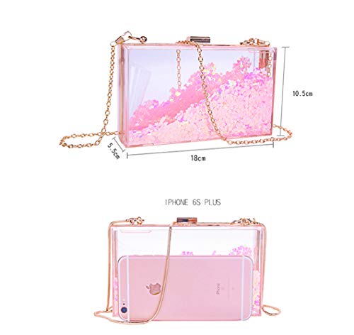 JeVenis Womens Transparent Sequins Chain Clutch Evening Handbag Party Cross-body Purse (Love Pink)