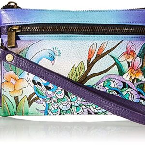 Anna by Anuschka Hand Painted Leather Wristlet Organizer Wallet | Midnight Peacock