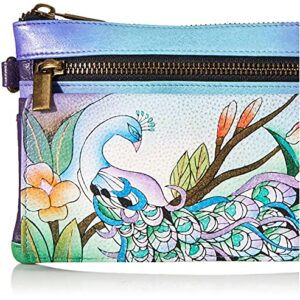 Anna by Anuschka Hand Painted Leather Wristlet Organizer Wallet | Midnight Peacock