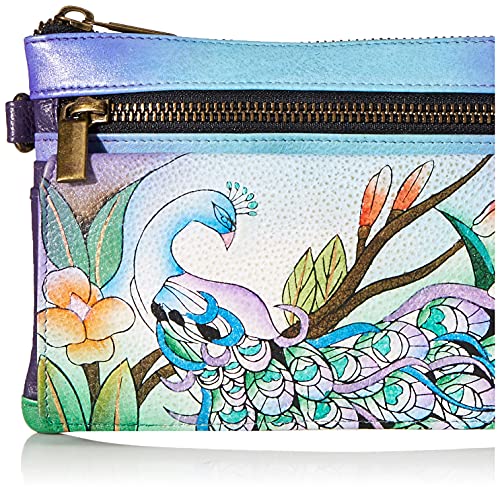 Anna by Anuschka Hand Painted Leather Wristlet Organizer Wallet | Midnight Peacock