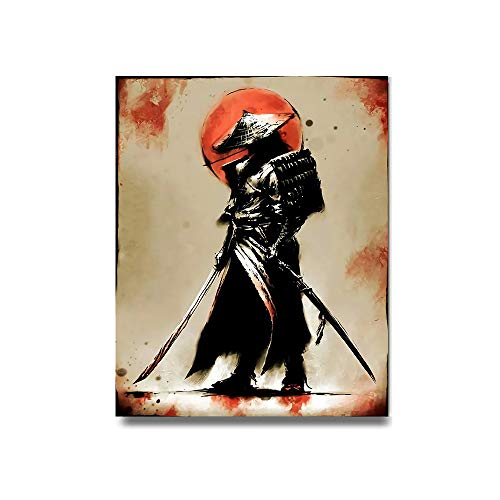 iFine Art Samurai Warrior Wall Art Framed Oil Paintings Printed on Canvas for Home Decorations Home Decor Pictures Modern Artwork Hanging For Living Room Bedroom Ready to Hang