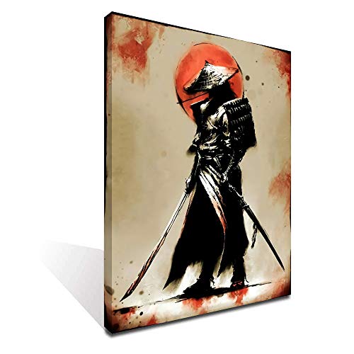 iFine Art Samurai Warrior Wall Art Framed Oil Paintings Printed on Canvas for Home Decorations Home Decor Pictures Modern Artwork Hanging For Living Room Bedroom Ready to Hang